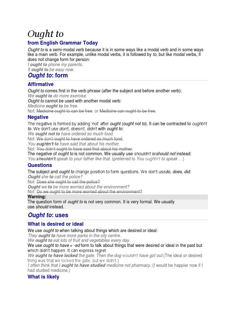 A Guide to the Usage and Meaning of the Semi-Modal Verb 'Ought To ...