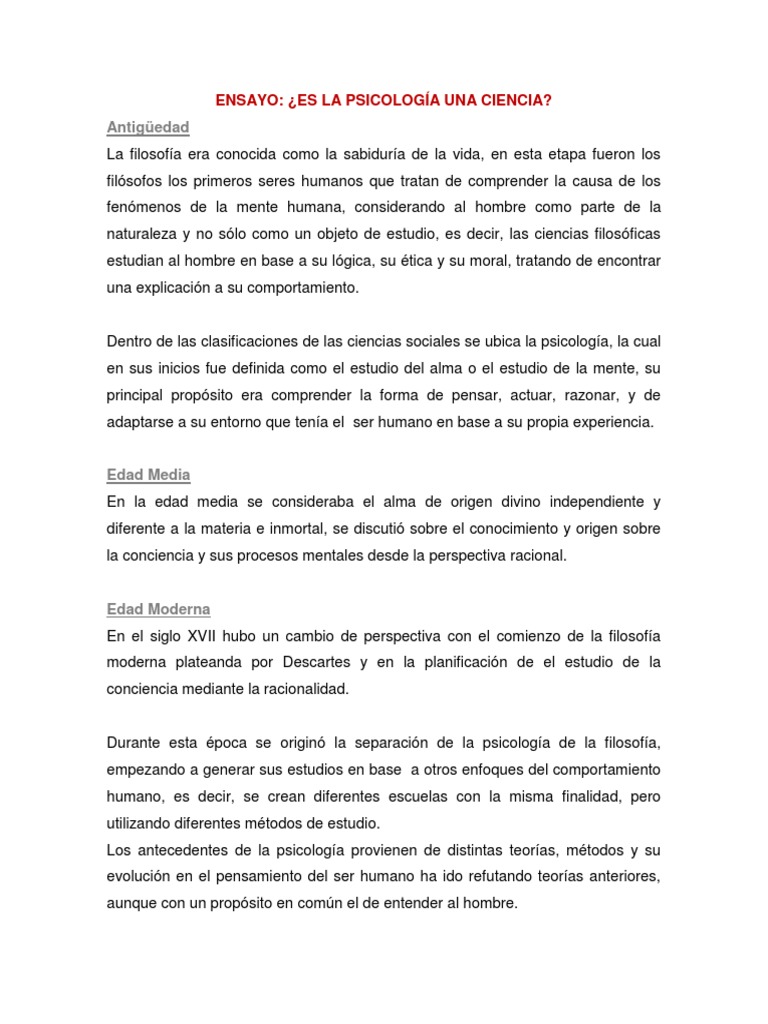 Ensayo La Psicología Como Ciencia | PDF | Science | Comportamiento