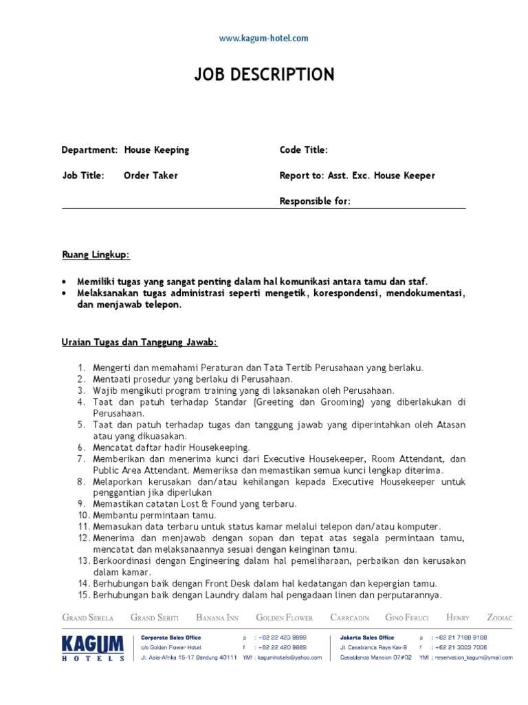 Tugas dan Tanggung Jawab Order Taker | PDF | Karier & Perkembangan