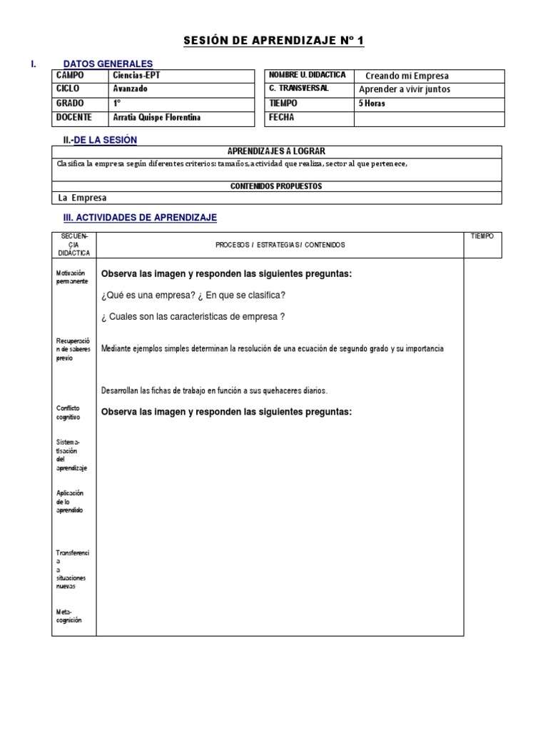 SESIÓN DE APRENDIZAJE #1semipresencial Ept | PDF | Aprendizaje | Maestros