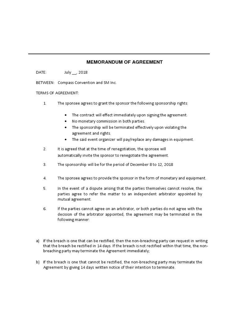 Memorandum of Sponsorship Agreement | Arbitral Tribunal | Virtue