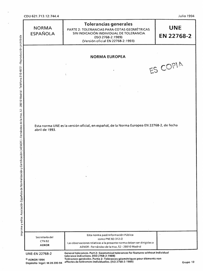 Une en 22768 2 94 (Tolerancias Generales) | PDF