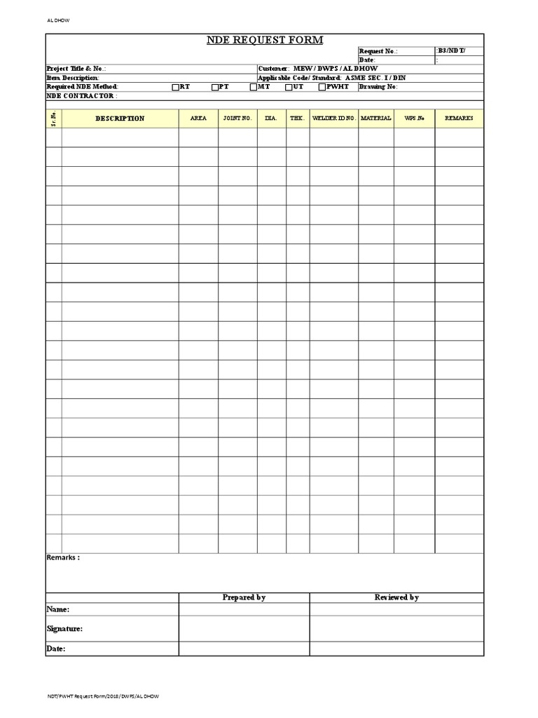 NDT Request Form Sample Draft | PDF