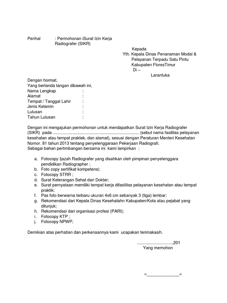Permohonan SIP Radiografer di Flores Timur | PDF