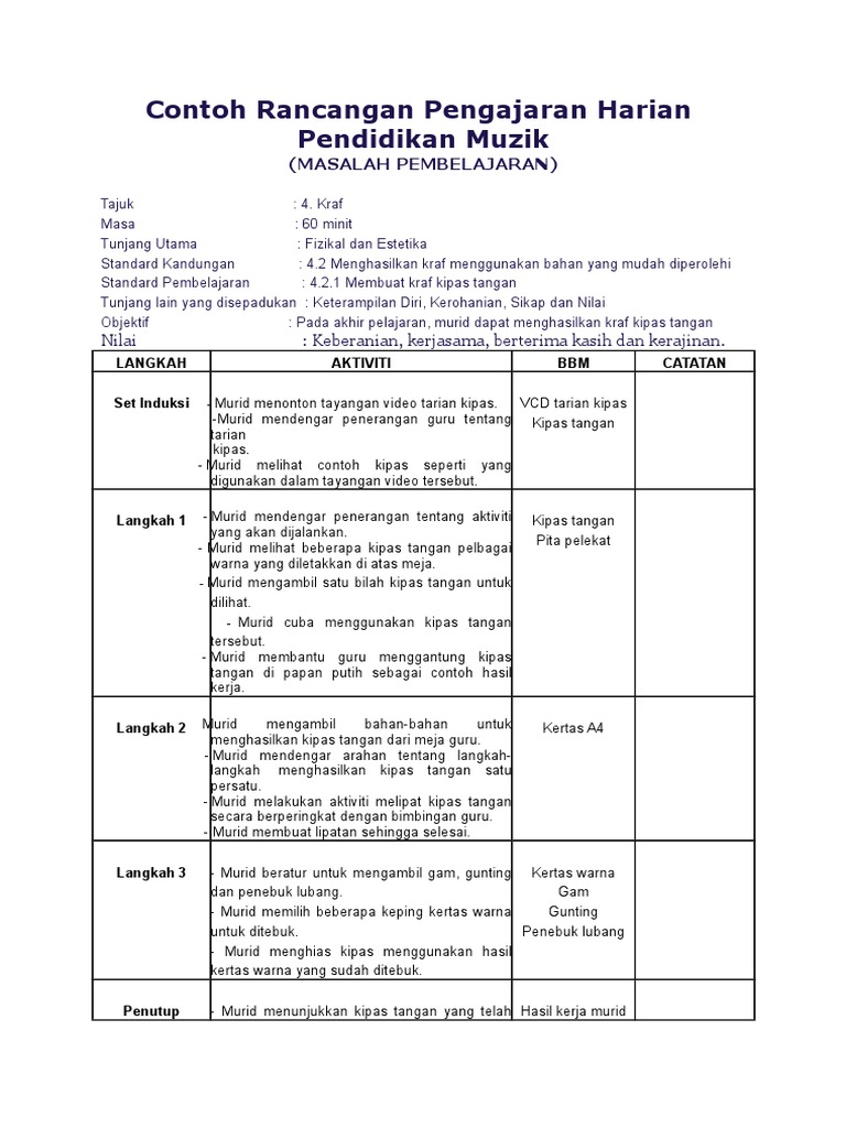 Contoh Rancangan Pengajaran Harian | PDF