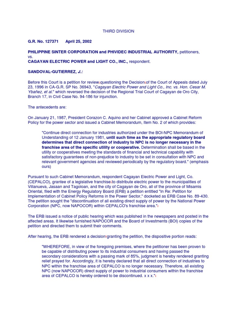 Phil. Sinter Corp. Vs Cagayan Electric Power | PDF | Lawsuit | Judgment ...