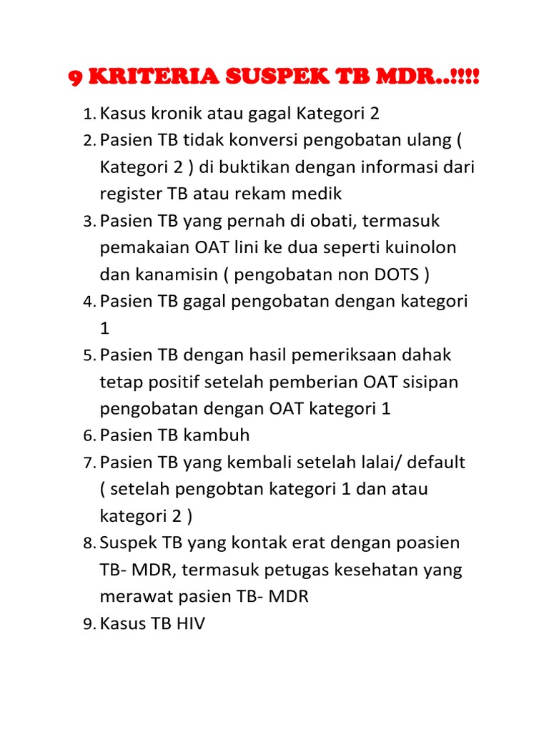 9 Kriteria Suspek TB MDR | PDF | Pengembangan Diri | Kesehatan Holistik
