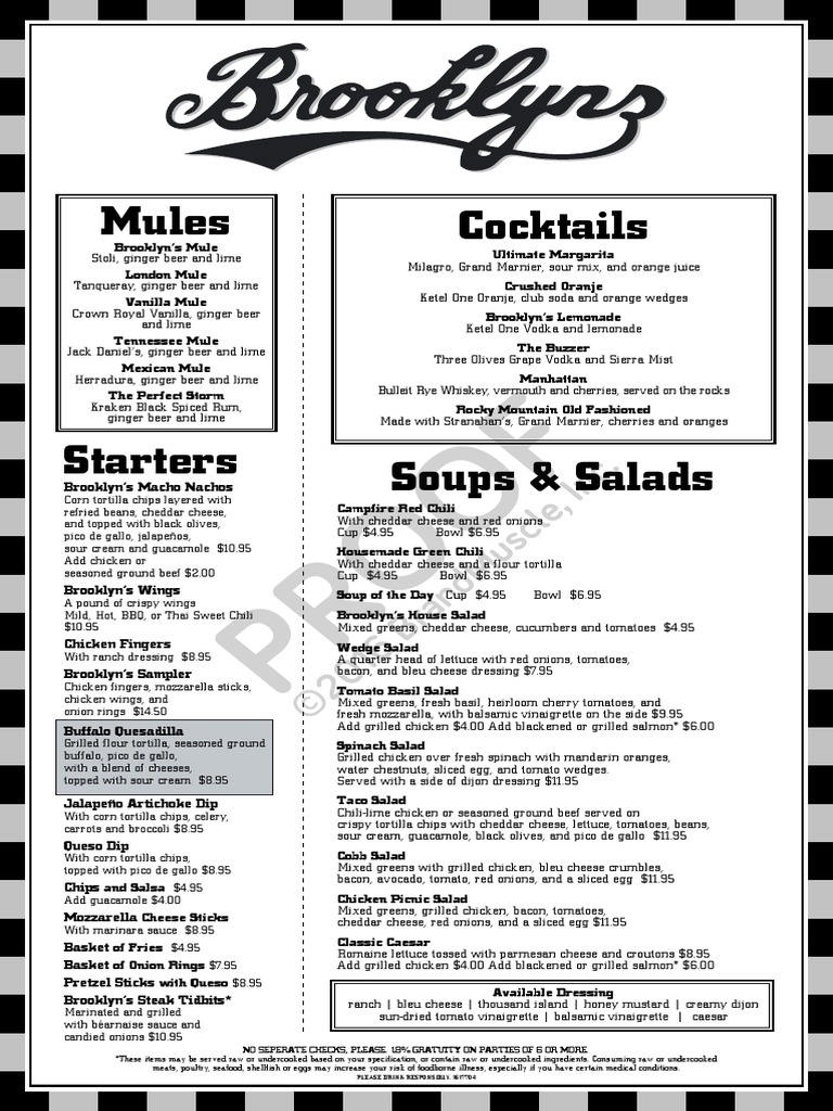 Brooklyns Menu 2016-2017 | PDF | Salad | Hamburgers