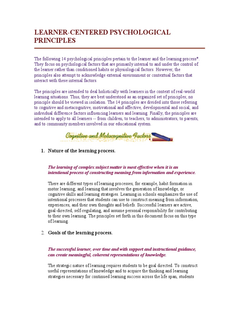 2 3 Learner Centered Principles | PDF | Metacognition | Motivation