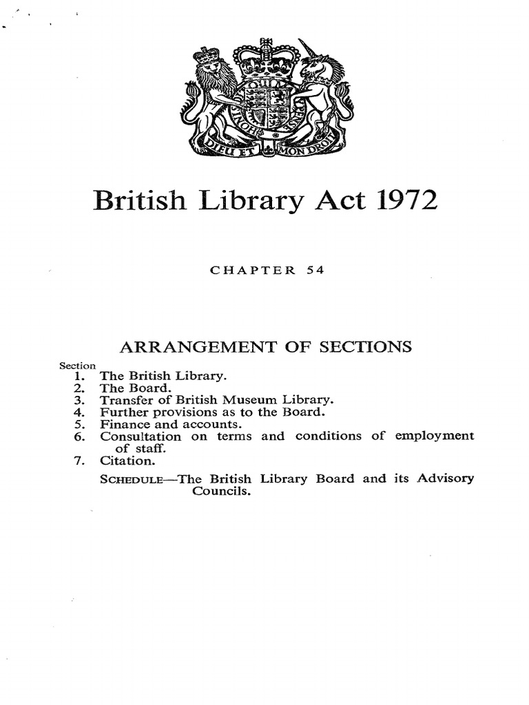 British Library Act: Arrangement | PDF | Trustee | Libraries
