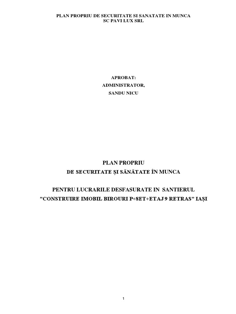 PLAN PROPRIU SSM Cladire Imobil PDF | PDF
