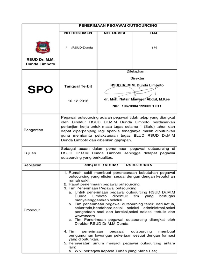 SPO Penerimaan Pegawai Kontrak Dunda | PDF