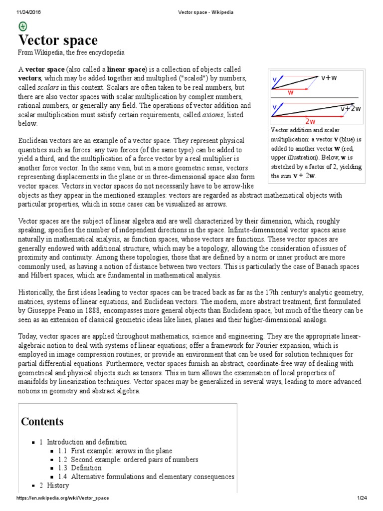 Vector Space - Wikipedia | PDF | Vector Space | Basis (Linear Algebra)