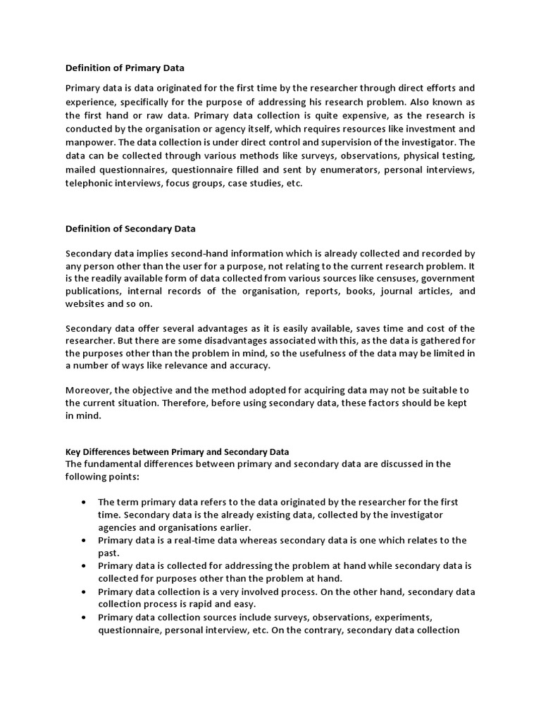 Defining The Primary Secondary Data And Marketing Intelligence Pdf