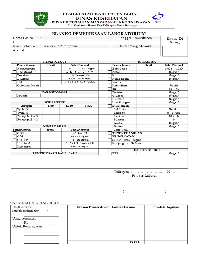 Blanko Pemeriksaan Laboratorium Lengkap | PDF