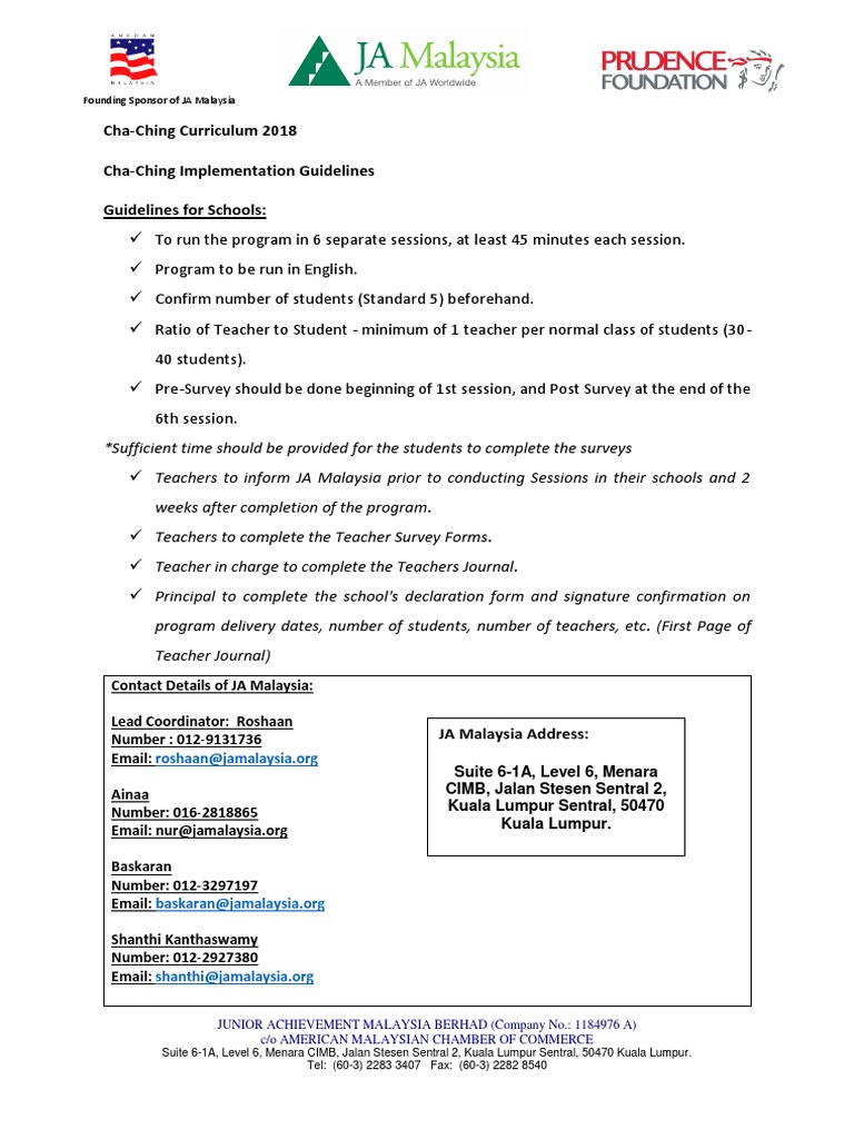 Cha-Ching Implementation Guidelines 2018 | PDF | Malaysia | Teachers