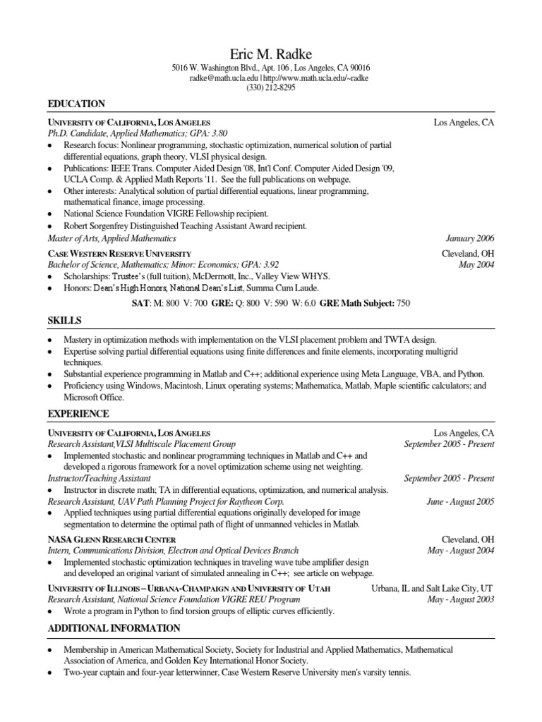 Resume Eric Radke | PDF | Teaching Mathematics | Equations