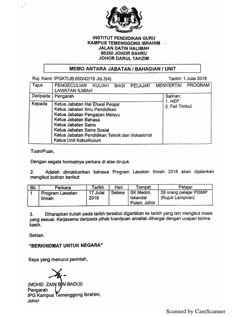 Memo Pengecualian Kuliah SK Medini | PDF