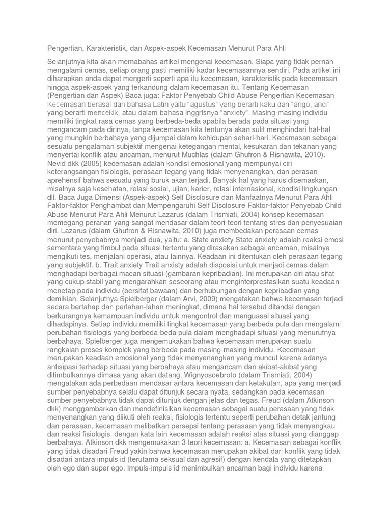 Pengertian, Karakteristik, Dan Aspek-Aspek Kecemasan Menurut para Ahli ...