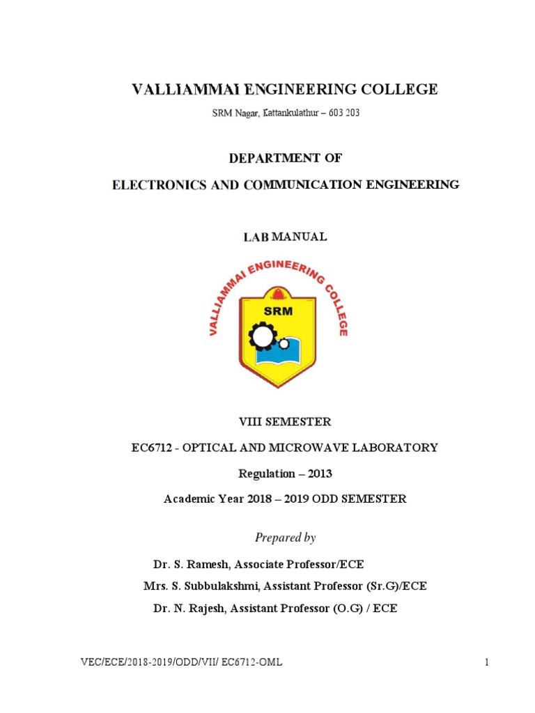 EC6712 Optical and Microwave Lab Manual | PDF | Antenna (Radio) | Power ...