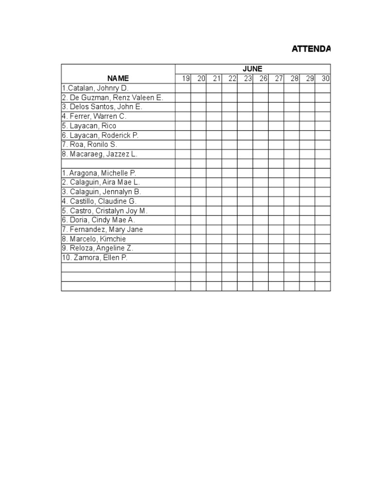 June and July attendance sheets | PDF