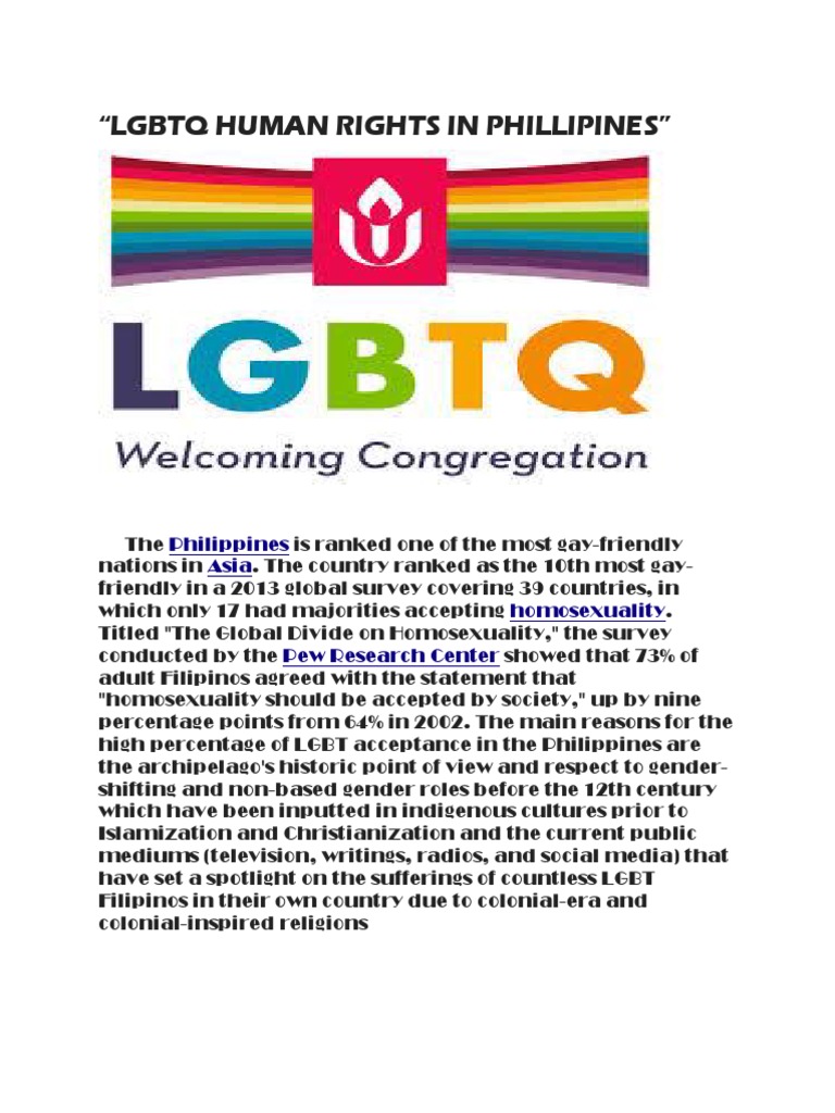 "LGBTQ Human Rights in Phillipines": Philippines Asia Homosexuality Pew ...
