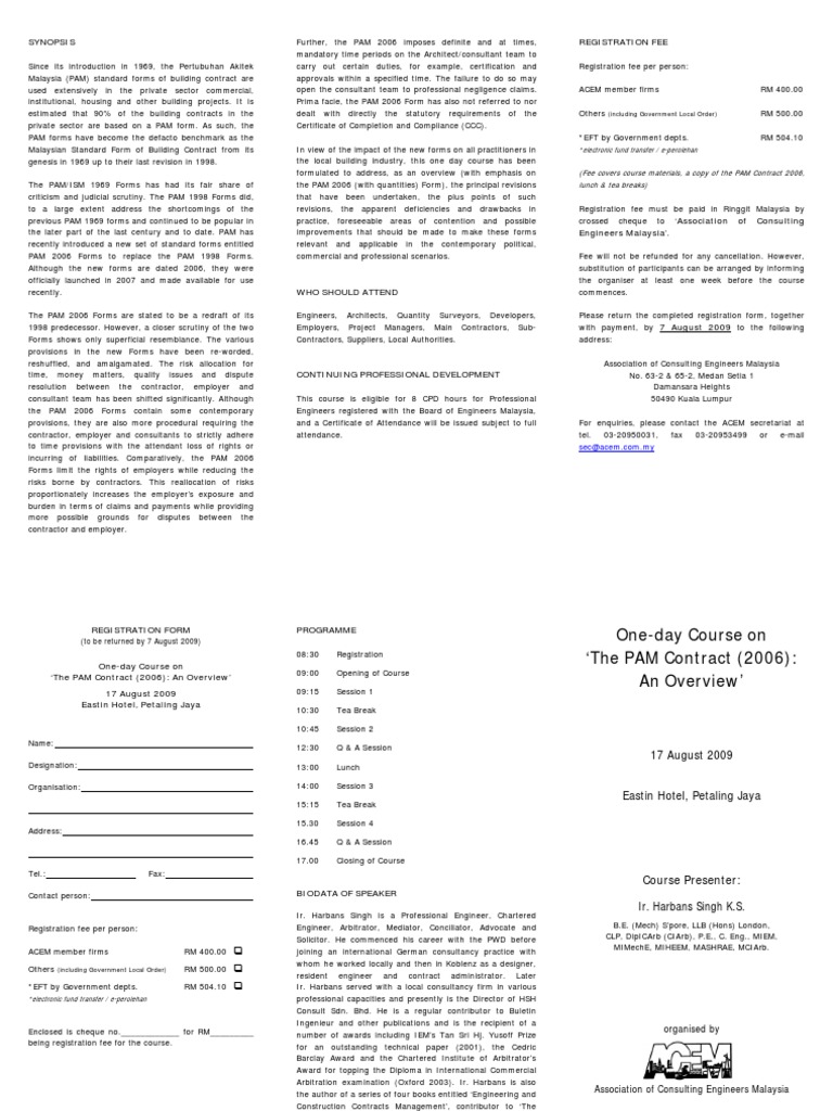 Synopsis Registration Fee: (Fee Covers Course Materials, A Copy of The ...