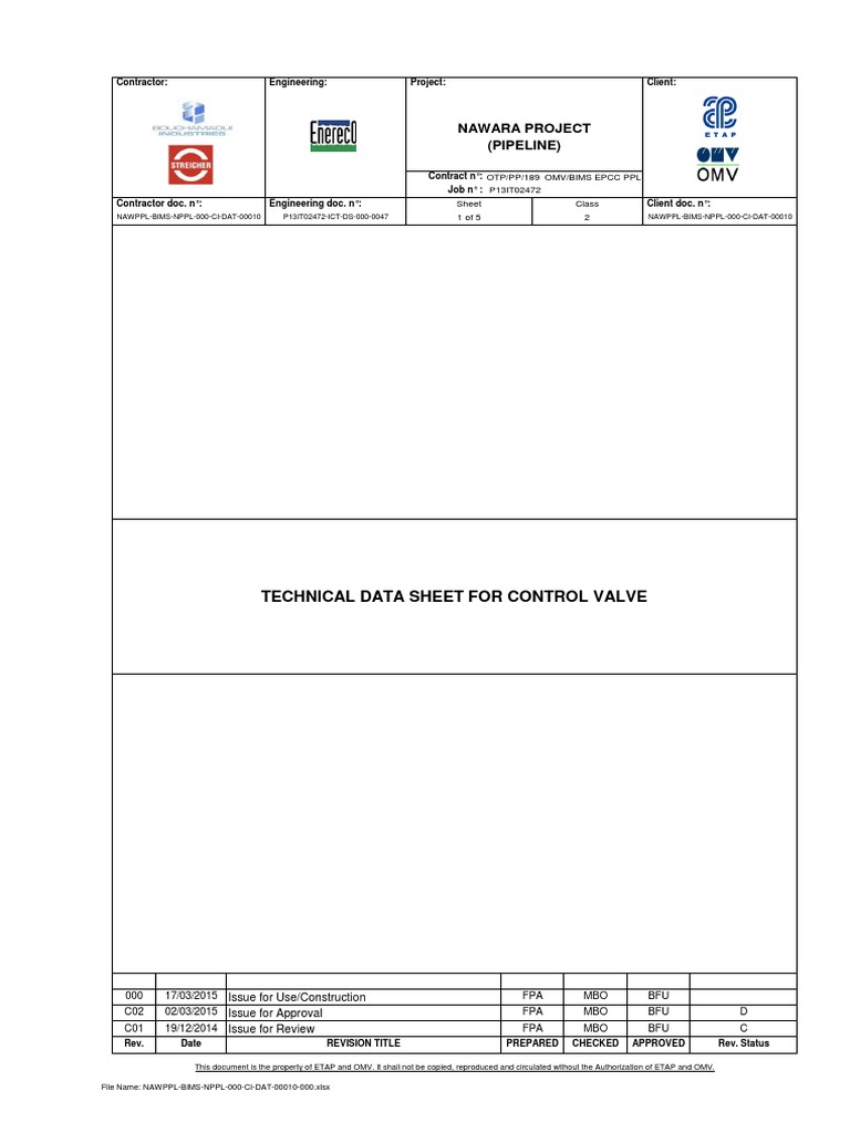 Technical Data Sheet For Control Valve | PDF | Valve | Switch