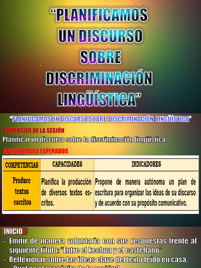 Planificamos Nuestro Discurso Sobre Discriminación Linguistica | PDF
