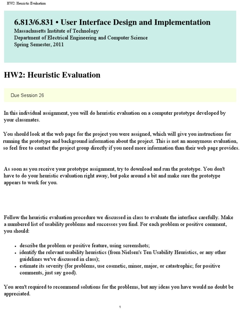 6.813/6.831 - User Interface Design and Implementation: Due Session 26 | PDF | Usability | Prototype