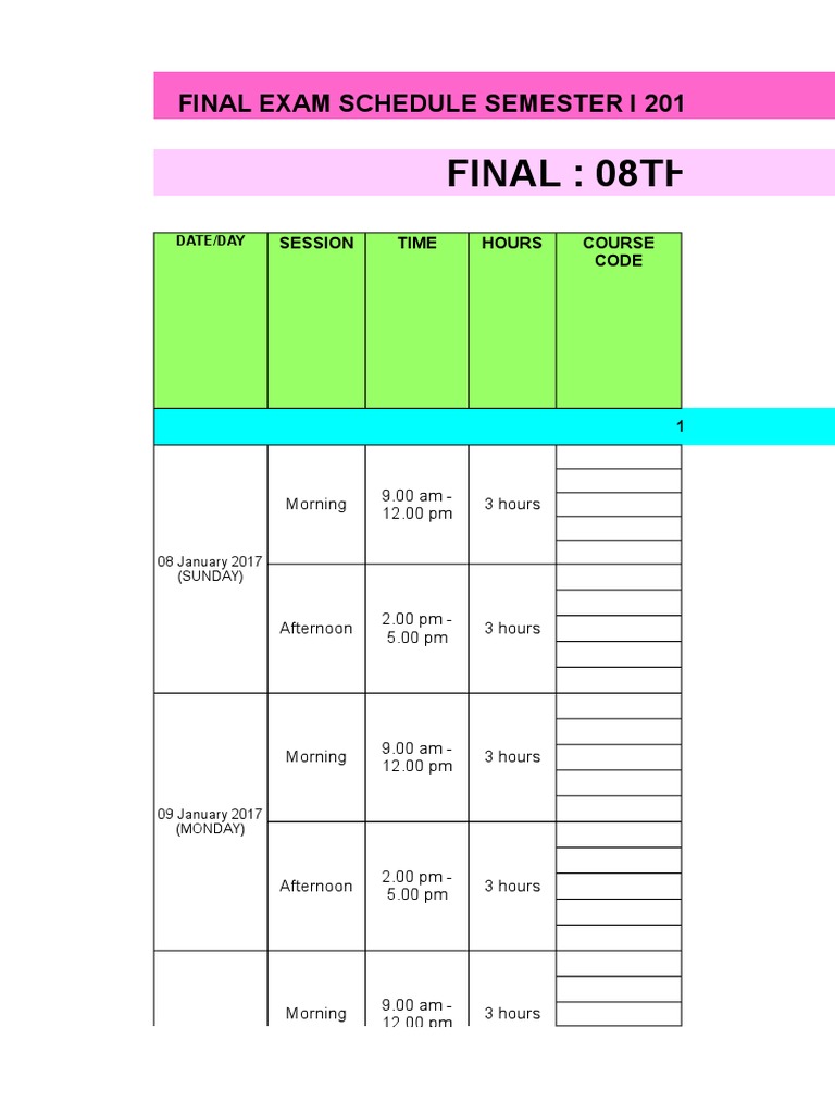 Final Exam Schedule Master UTHM SEMESTER I 20172018 | PDF | Engineering ...