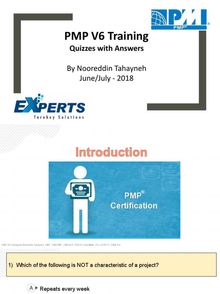 PMP Training Quizzes With Answers | PDF | Project Management | Itil