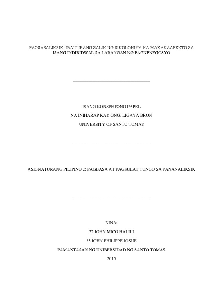 Pagsasaliksik: Iba't Ibang Salik NG Sikolohiya Na Makakaapekto Sa Isang ...