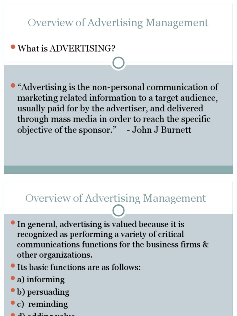 Overview of Advertising Management | PDF | Brand | Advertising