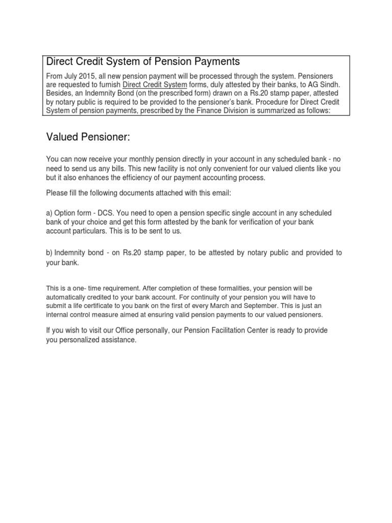 Direct Credit System of Pension Payments | PDF | Indemnity | Banks