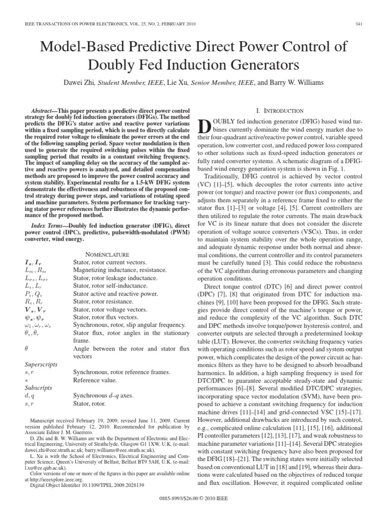 Model-Based Predictive Direct Power Control of Doubly Fed Induction ...