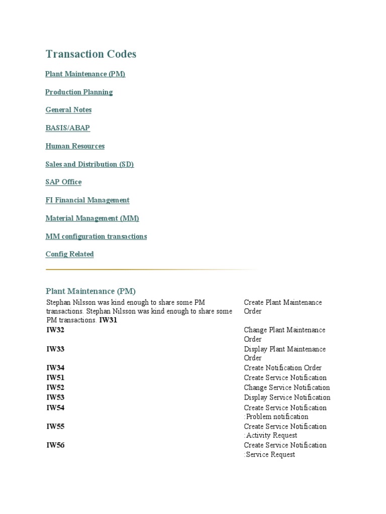 A Comprehensive Guide to Useful SAP Transaction Codes Across Key ...