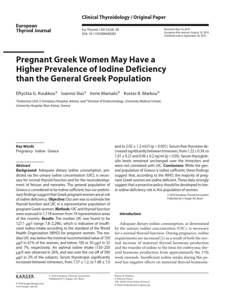 Pregnant Greek Women May Have A Higher Prevalence of Iodine Deficiency ...