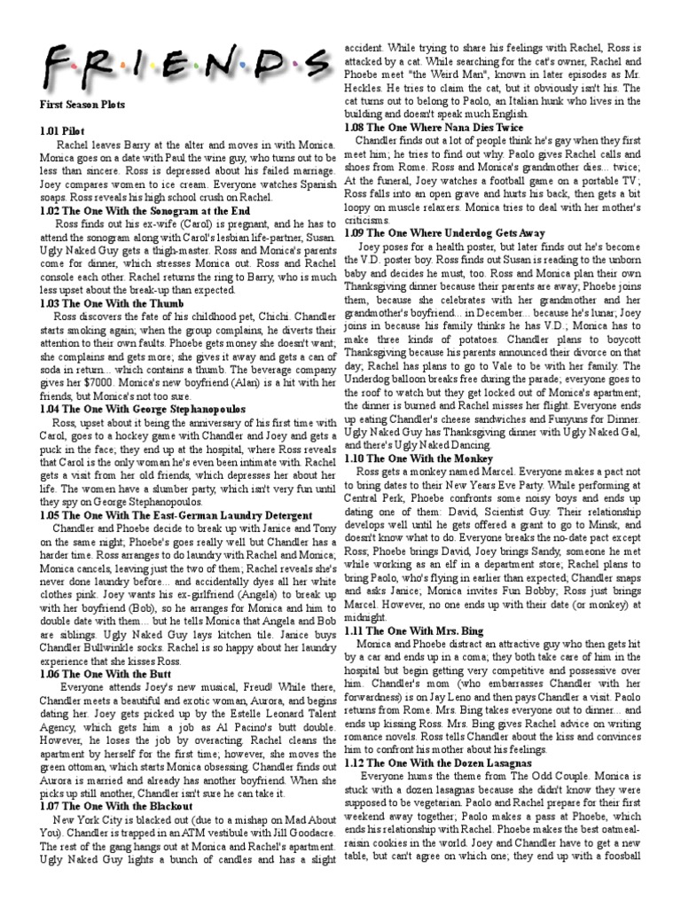 Friends Guide Summary For Every Episode PDF | PDF | Friends