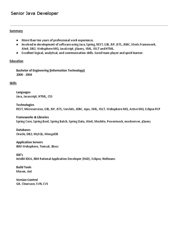 A Comprehensive Profile of a Senior Java Developer with Over 10 Years ...