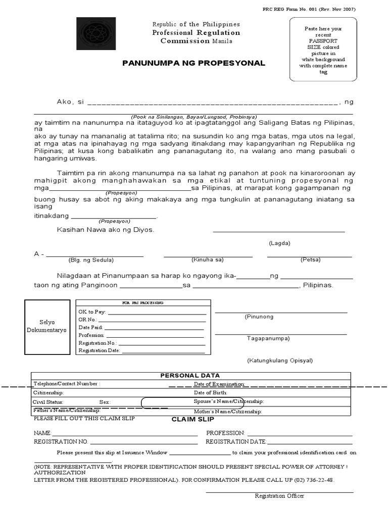 Oath Taking Process for PRC Registration | PDF | Identity Document ...