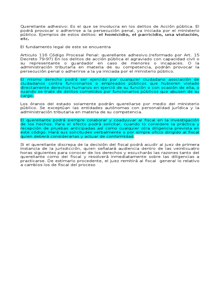 Querellante Adhesivo y Querellante Exclusivo | PDF | Violación ...