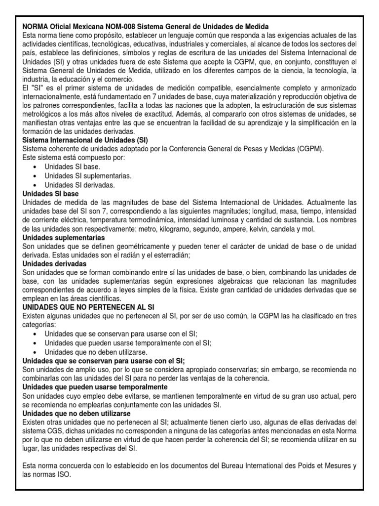 NORMA Oficial Mexicana NOM-008 Sistema General de Unidades de Medida ...