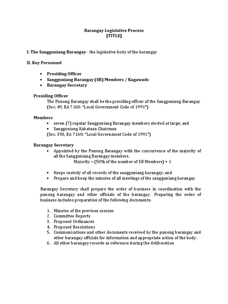 Barangay Legislative Process | PDF