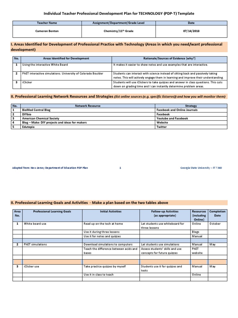 Teacher Tech Development Plan Template | PDF | Simulation | Learning