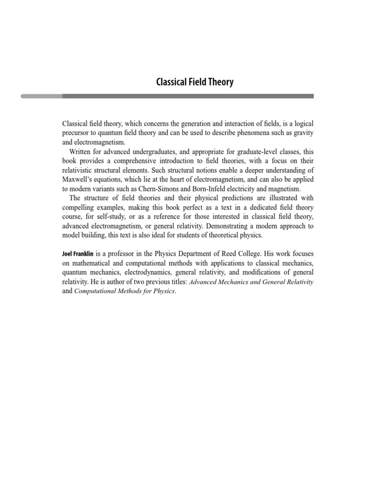 Joel Franklin-Classical Field Theory | PDF | Field (Physics) | Quantum ...