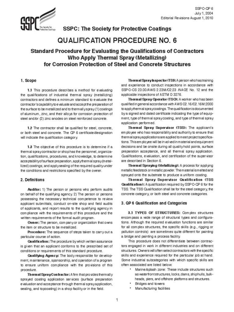 SSPC-QP 6 PDF | Download Free PDF | Audit | Specification (Technical ...
