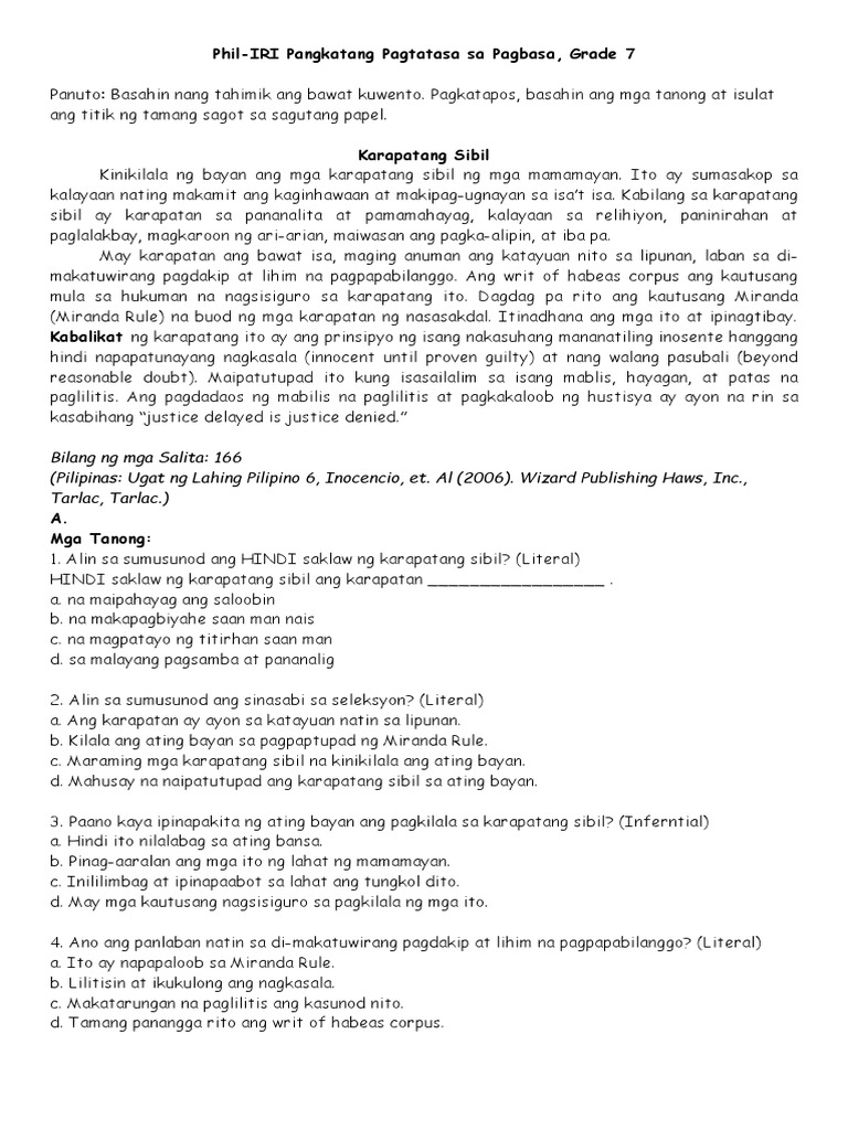 Reading g7 - Filipino | PDF