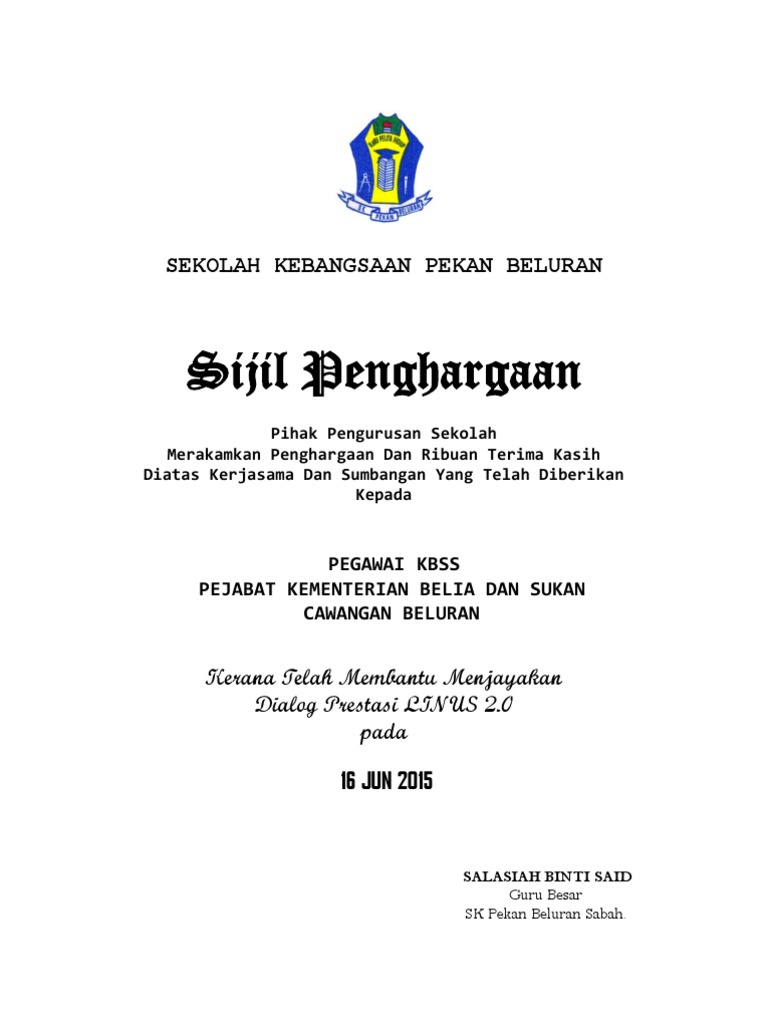 SIJILPERKHEMAHANPBSM2015 | PDF