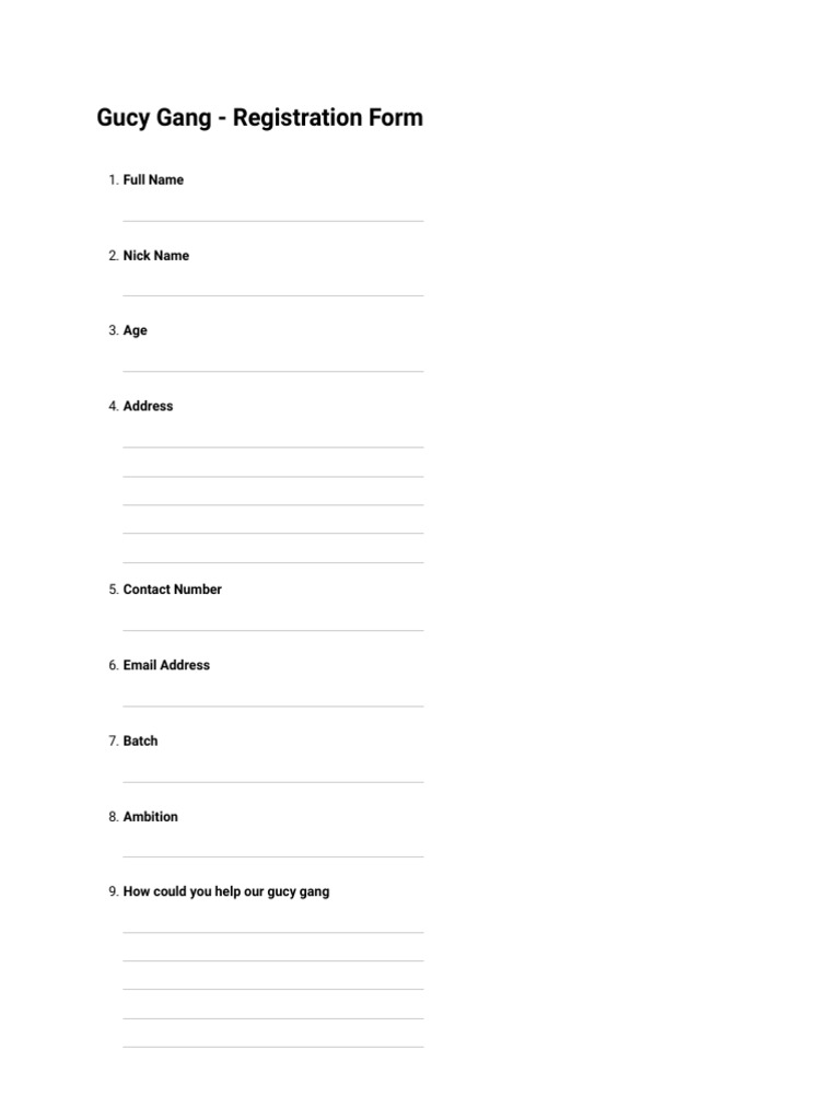 Gucy Gang - Registration Form - 1 | PDF